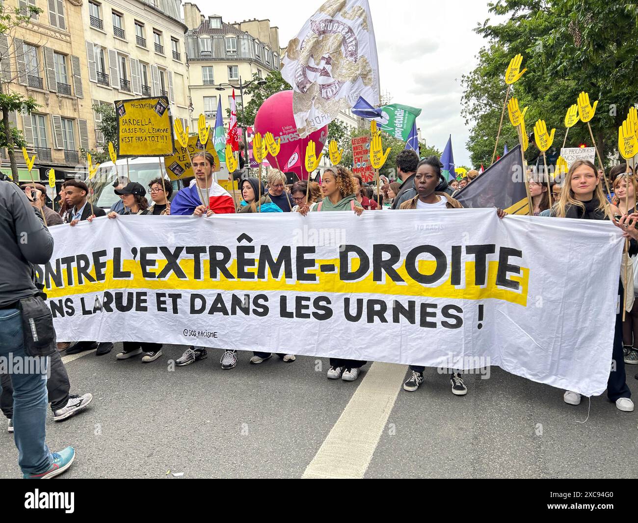 Paris, France, Crowd Young People, Demonstration Against Extreme Right ...