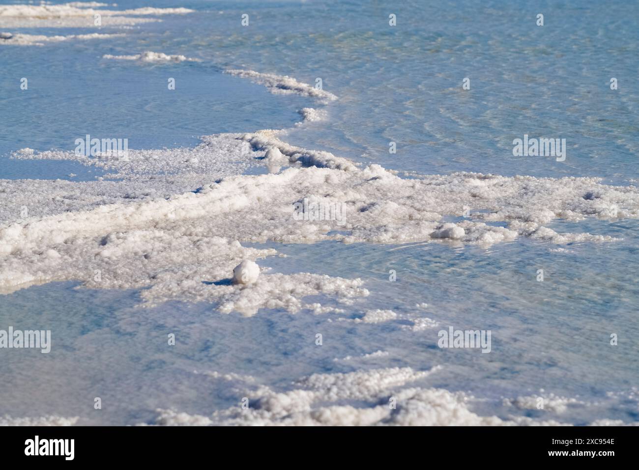 Natural salt deposits on Baskunchak lake on a sunny day. Astrakhan ...
