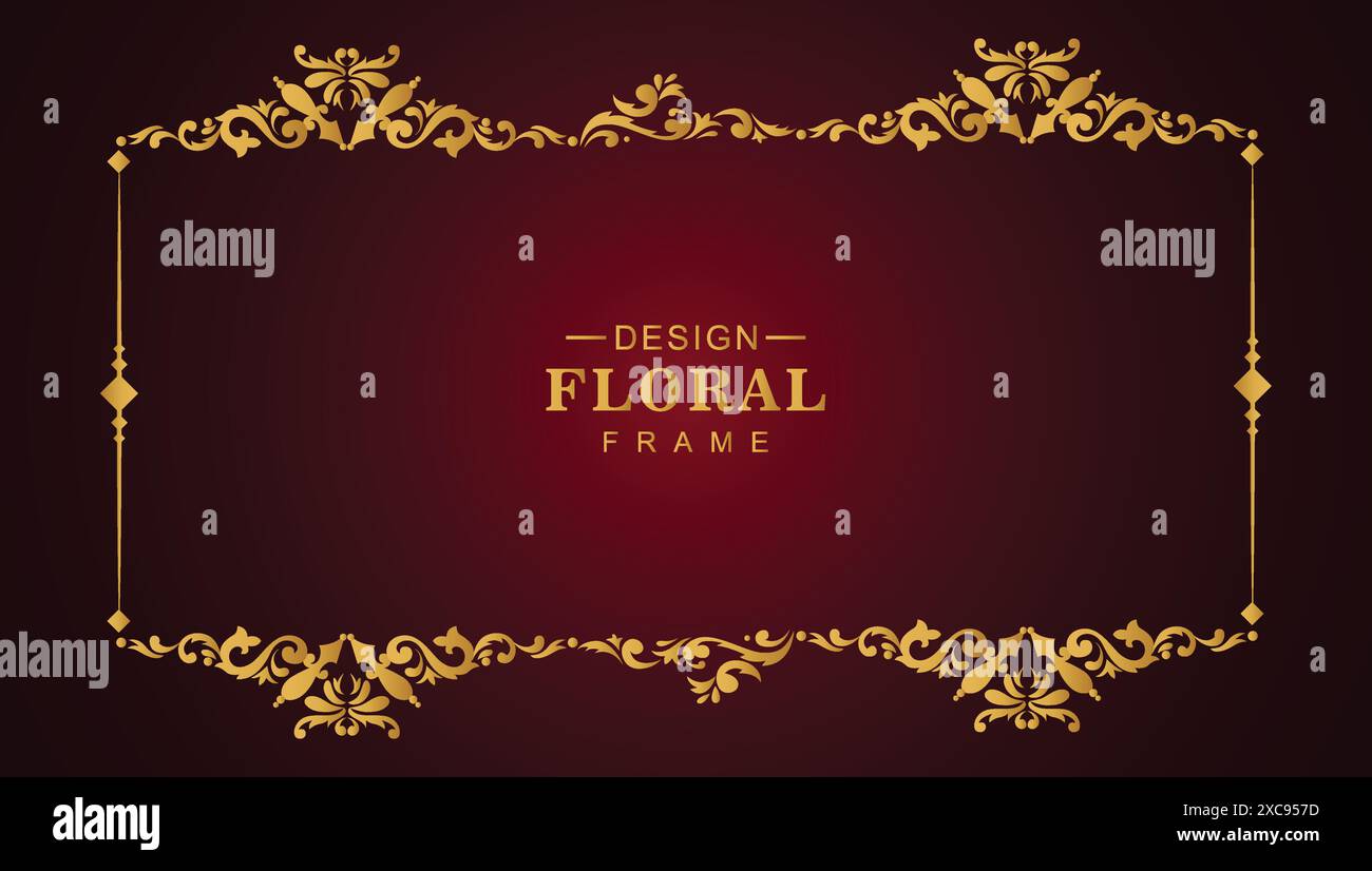 Classic golden luxury floral frame red background Stock Vector Image ...