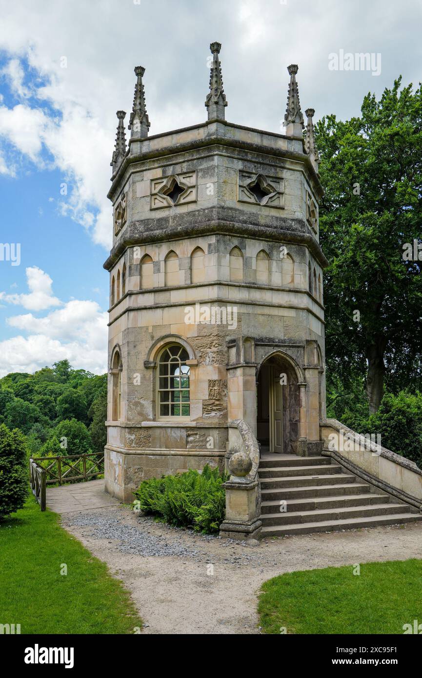 The crowned or pinnacled Octagonal house folly at Studley Royal, Ripon ...