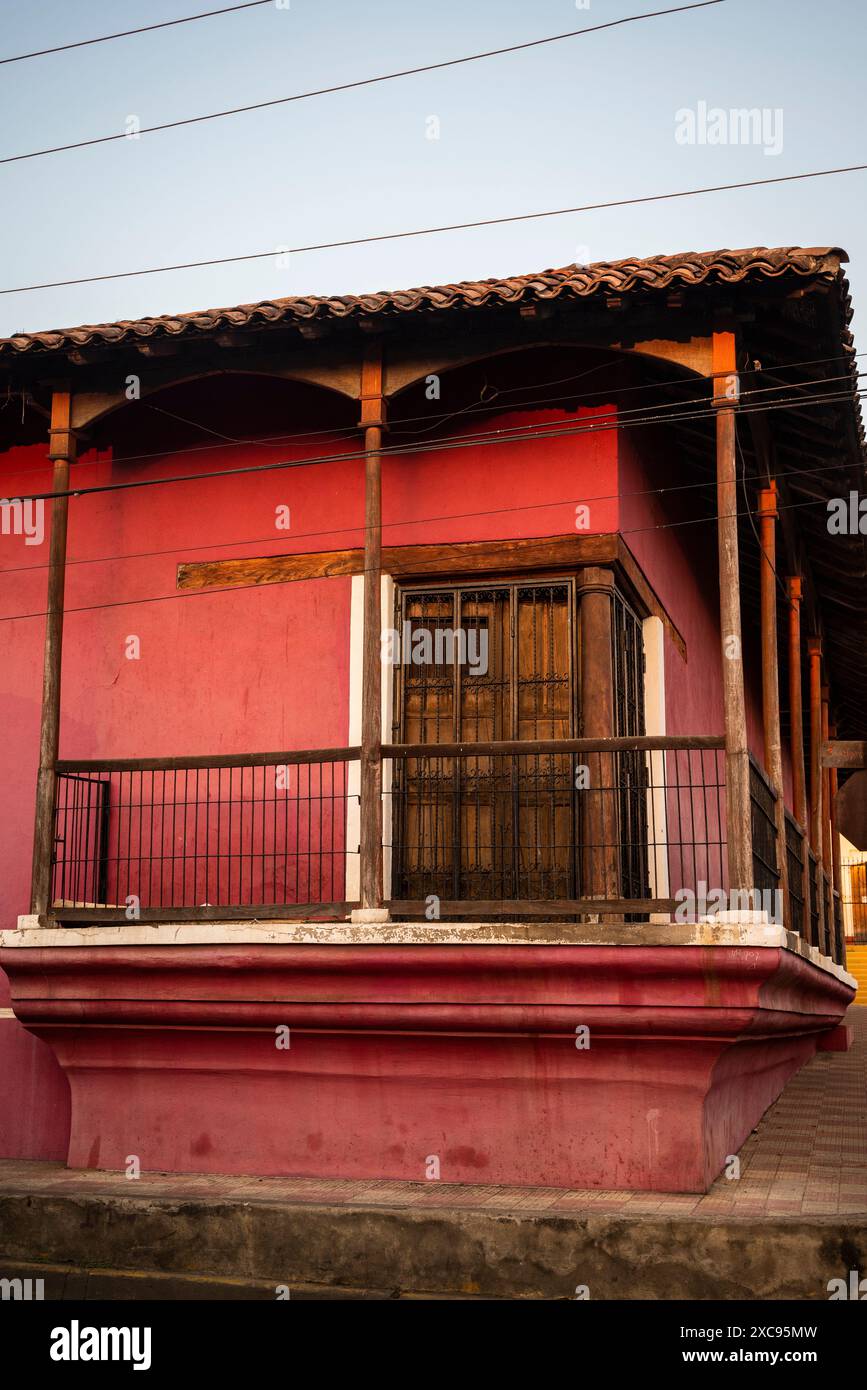 Red painted Spanish colonial era style house, Leon, Nicaragua Stock ...