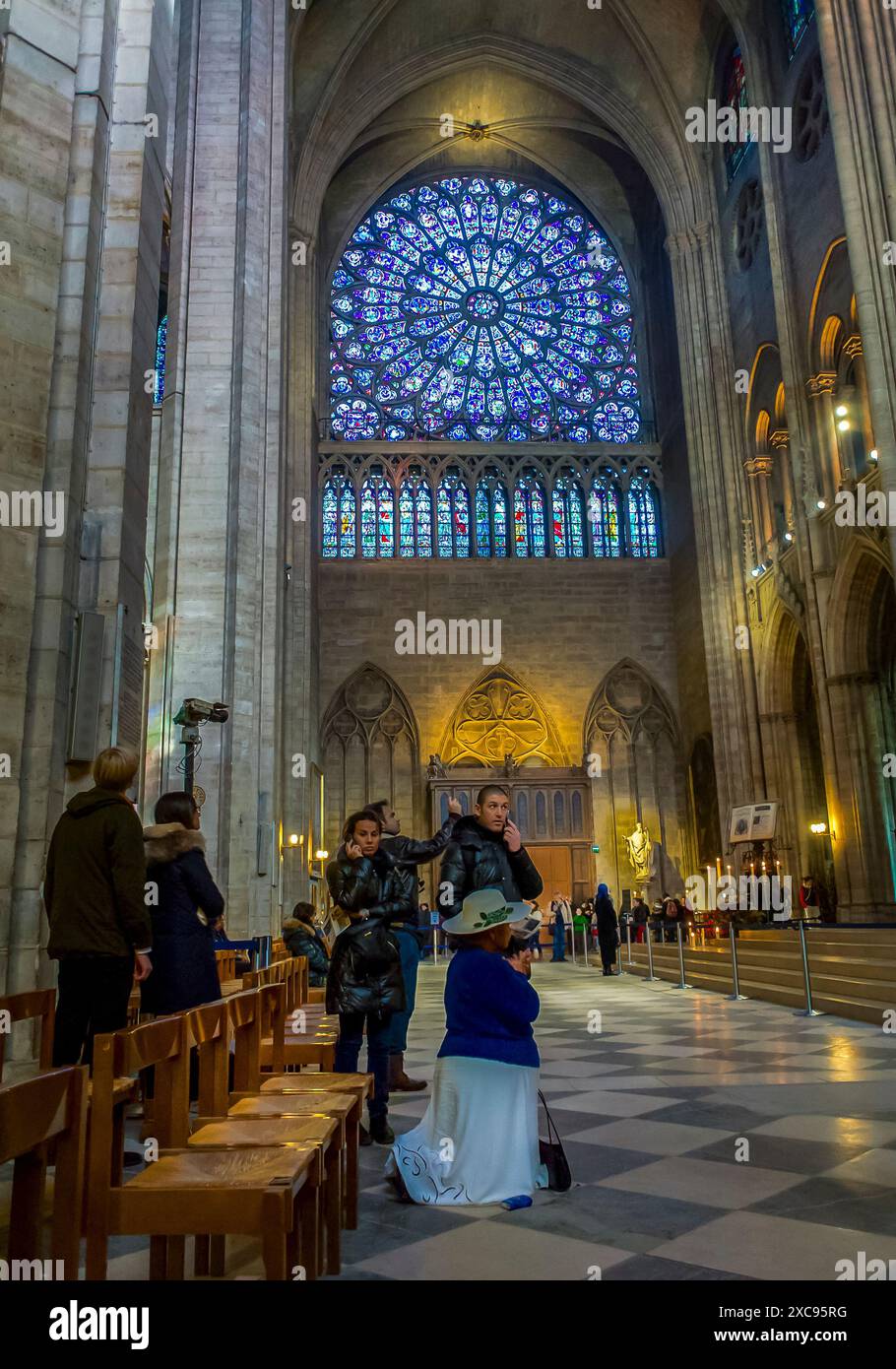Paris, France, Crowd People, Praying Inside Catholic Church, Notre Dame ...