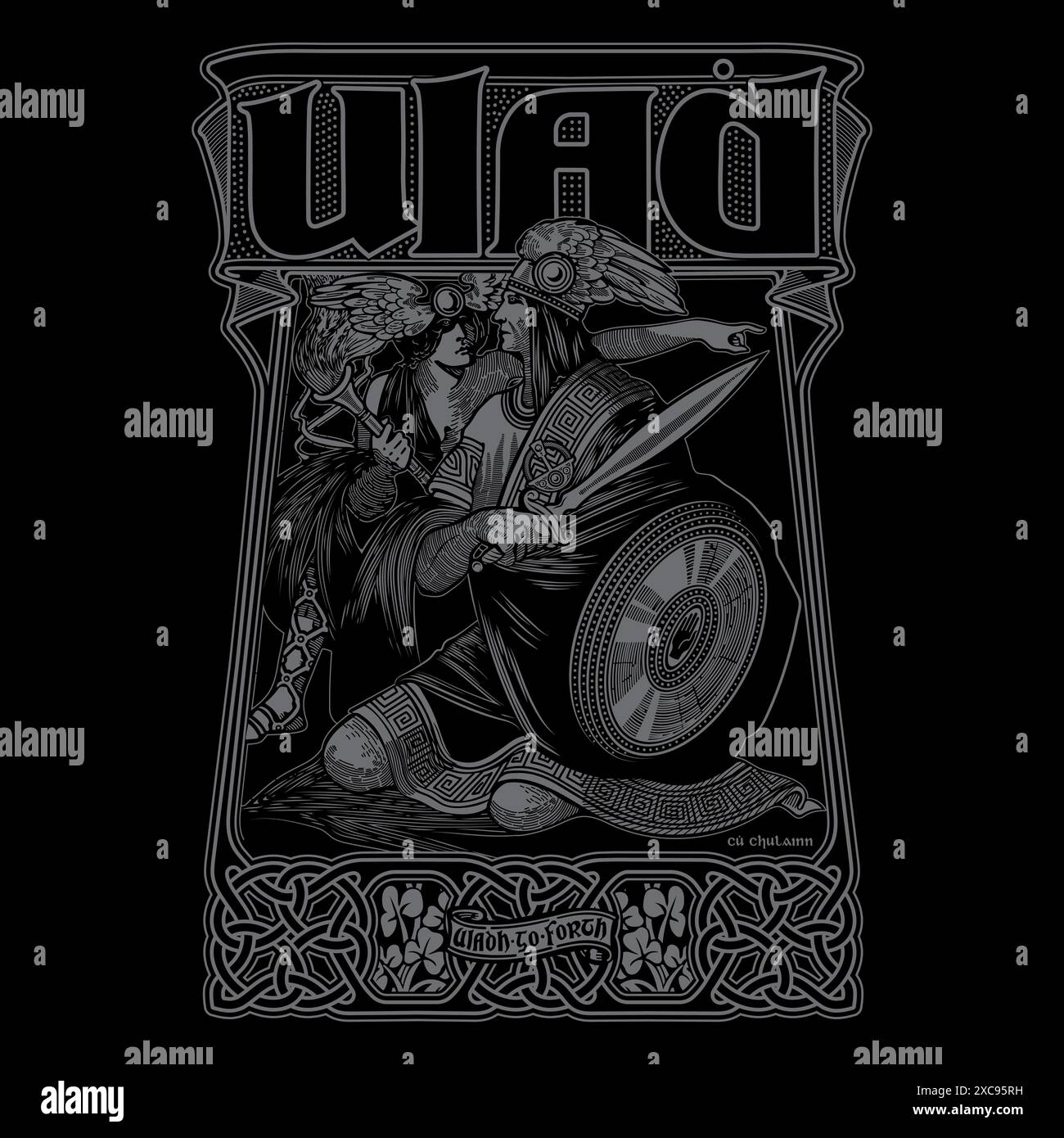 Ancient Celtic Scandinavian warrior with sword, shield and Valkyrie ...