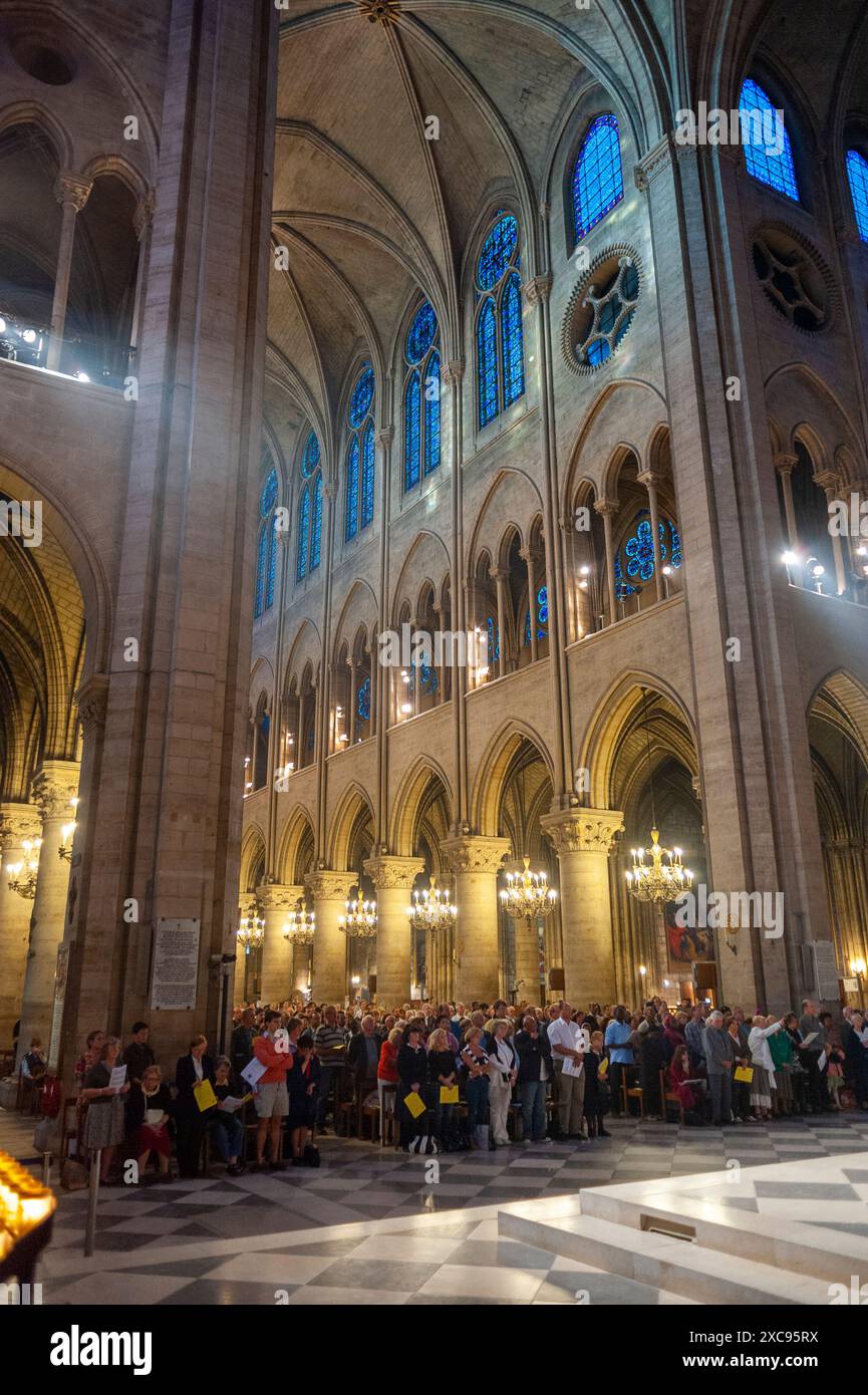 Paris, France- Large Crowd People, Worshippers, inside Monumental ...