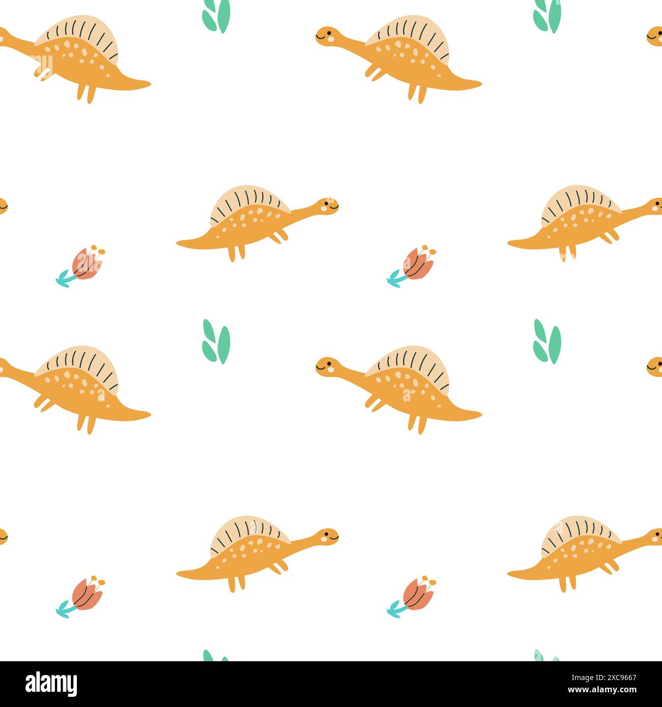 Childrens cute animals pattern - doodle baby dinosaur seamless ...