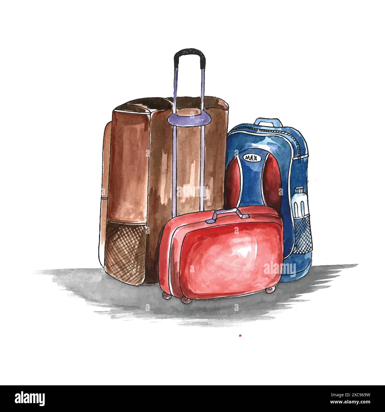 Hand draw traveling colorful watercolor luggage background Stock Vector ...