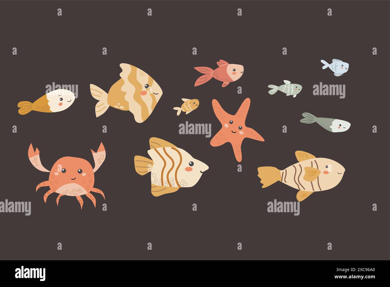 Cute childrens sea animals set. Marine underwater elements collection ...