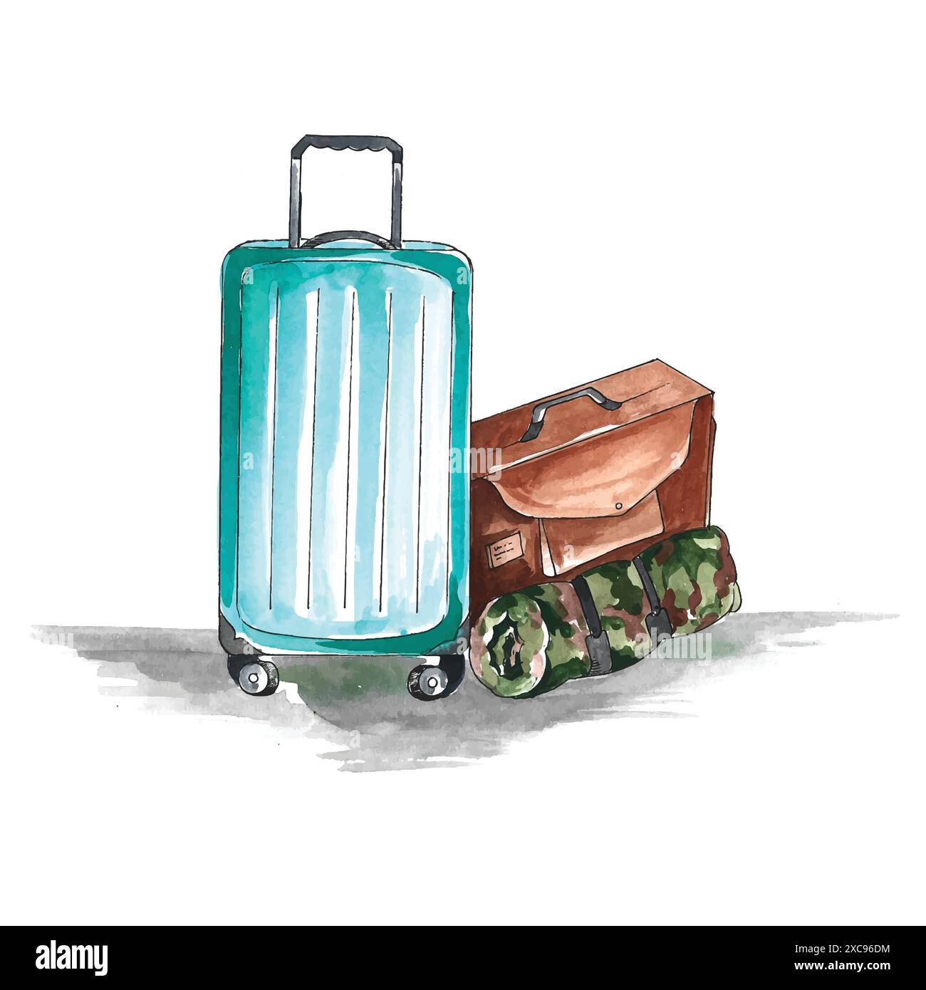 Hand draw traveling colorful watercolor luggage background Stock Vector ...