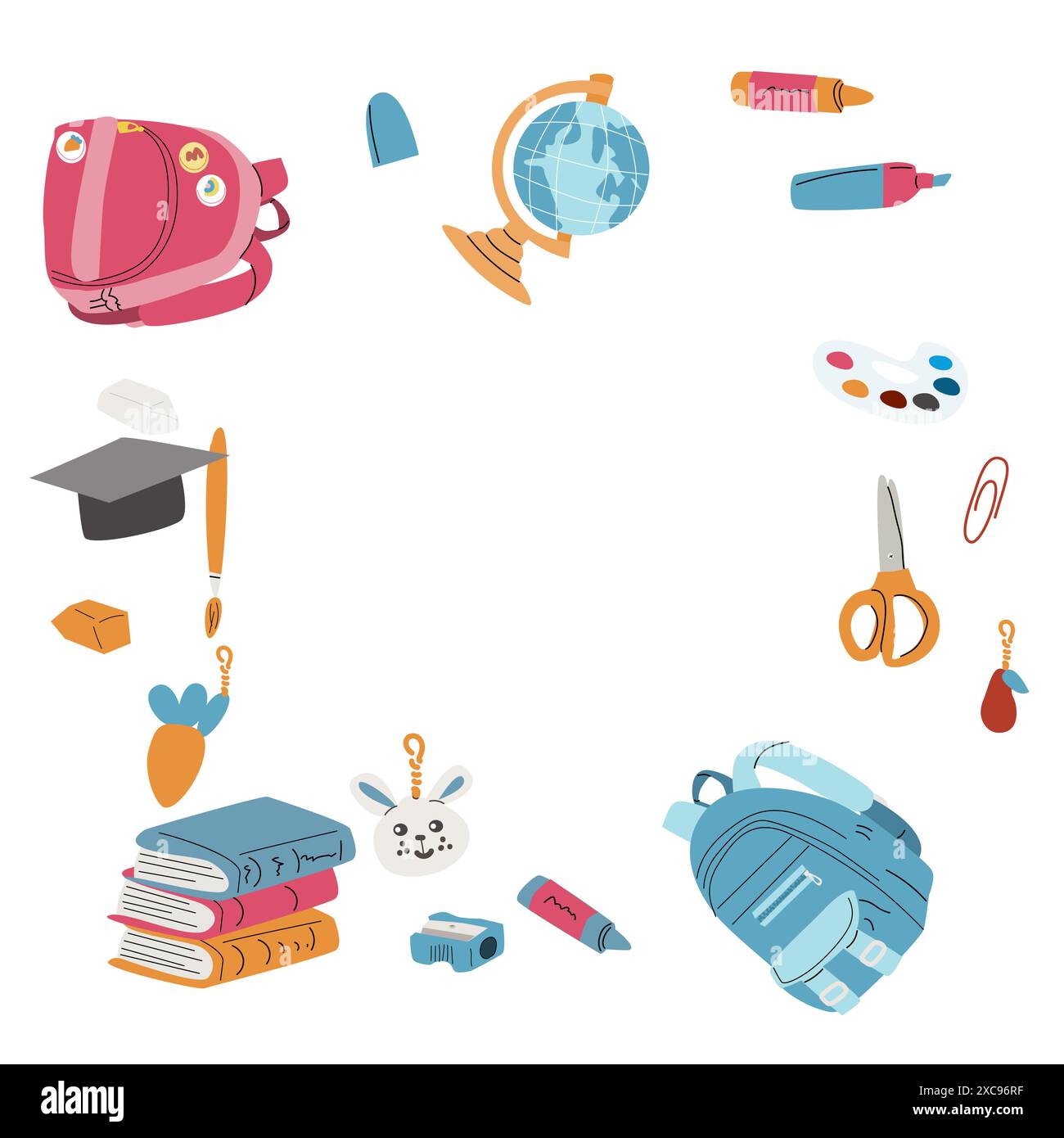 Back to school, kindergarten banner or frame. Children school elements ...