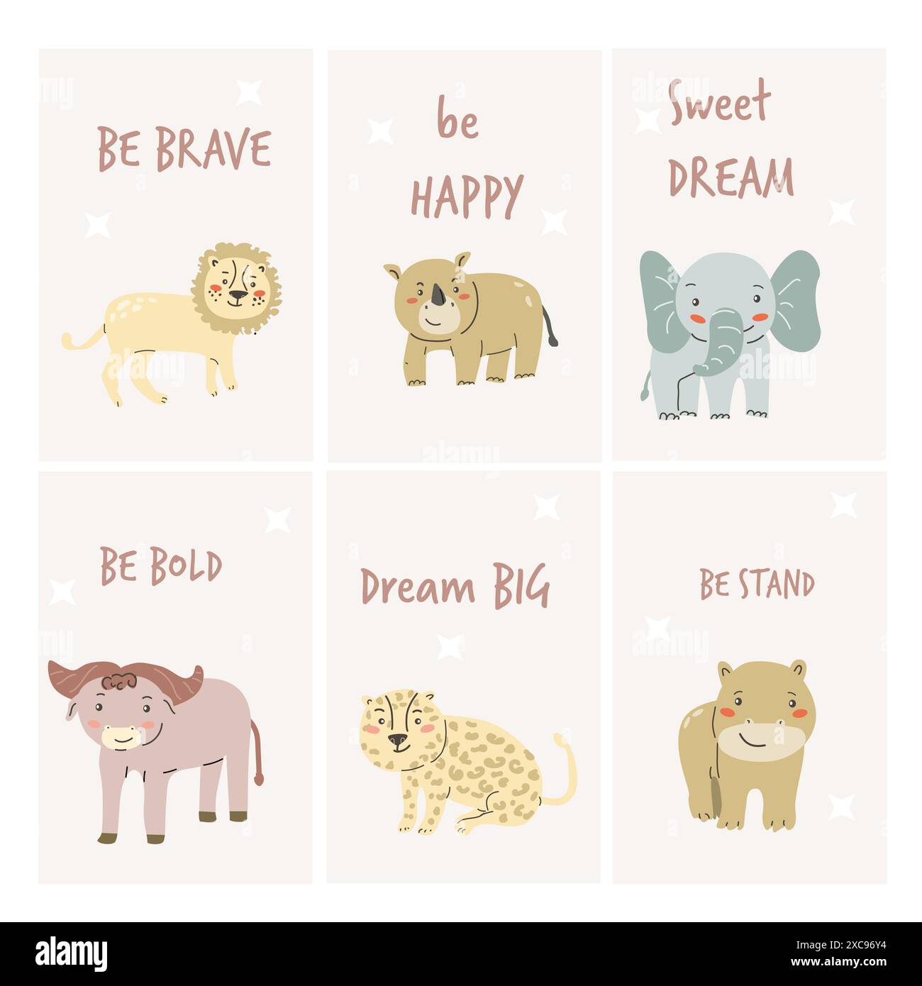 Childrens animals posters set. Nursery design. Cute baby african ...