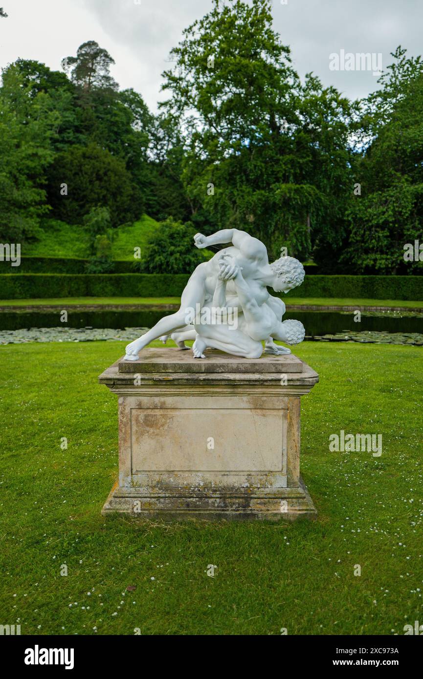 Statue of Hercules fighting Antaes at Studley Royal water gardens ...