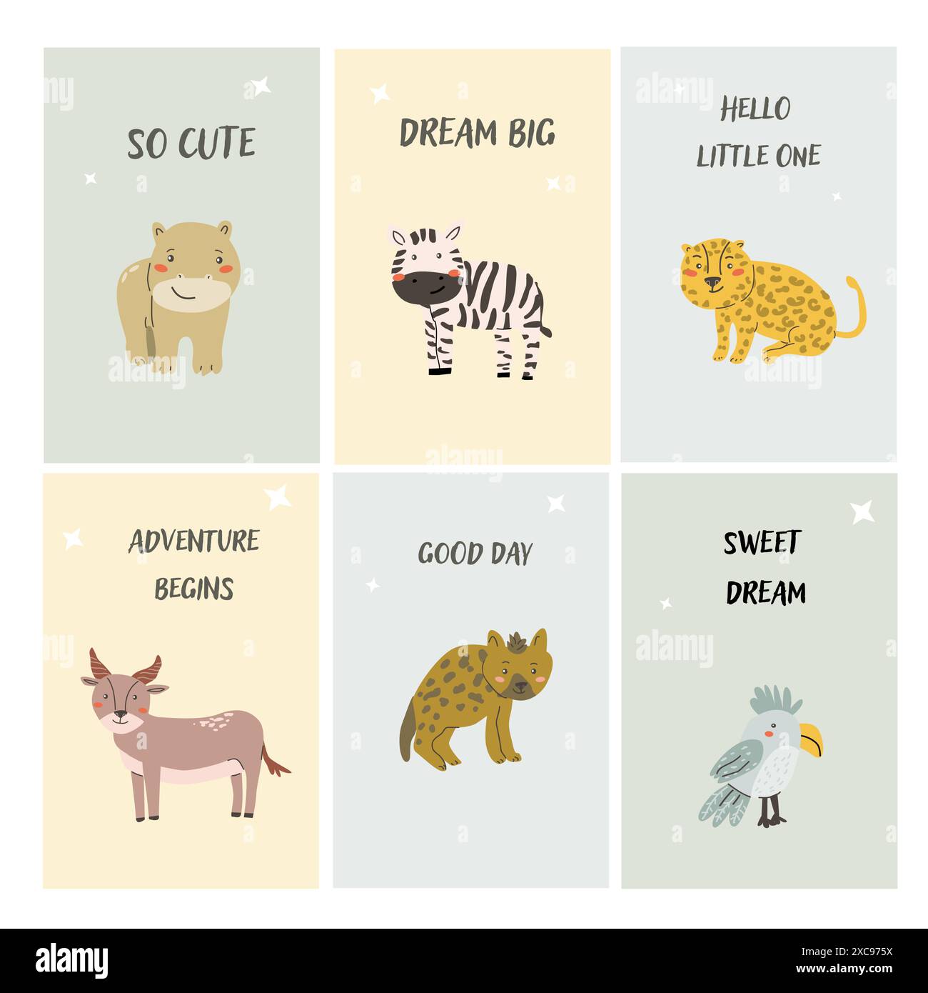 Childrens animals posters set. Nursery design. Cute baby african ...