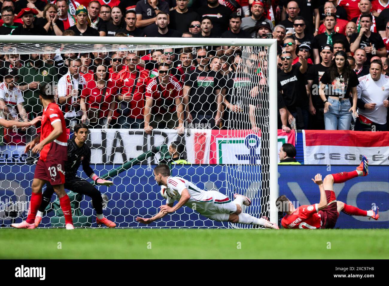 Cologne, Germany. 15 June 2024. Barnabas Varga of Hungary scores a goal ...
