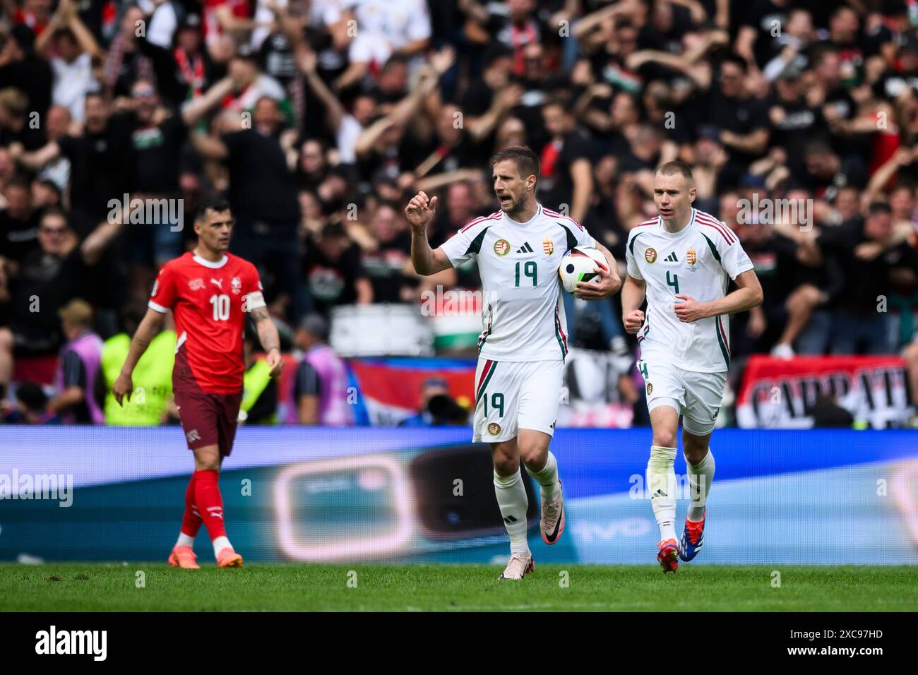 Cologne, Germany. 15 June 2024. Barnabas Varga of Hungary celebrates ...