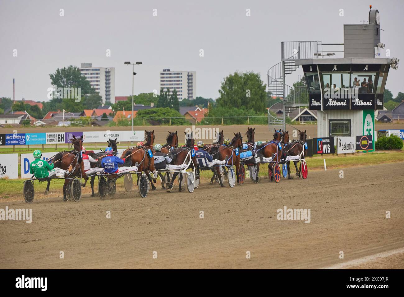 Odense, Denmark, May 31, 2024: Horse racing with carts at hippodrome ...