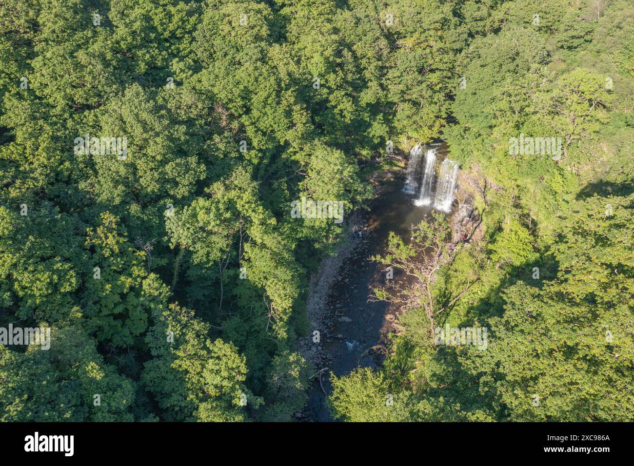 Aerial view of Sgwd yr Eira waterfall, Waterfall Country Stock Photo ...