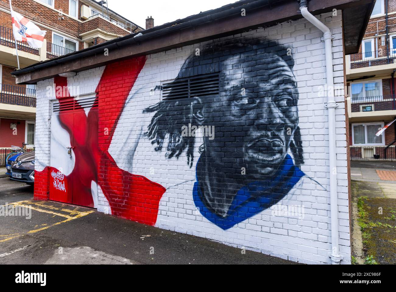 A mural of England Men's player Eberechi Eze at the Kirby Estate ...