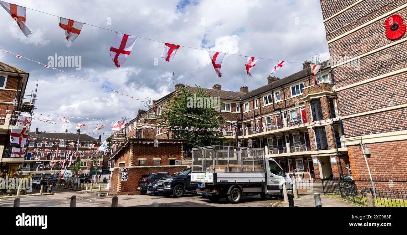A general view of flags at the Kirby Estate, London. England will begin ...