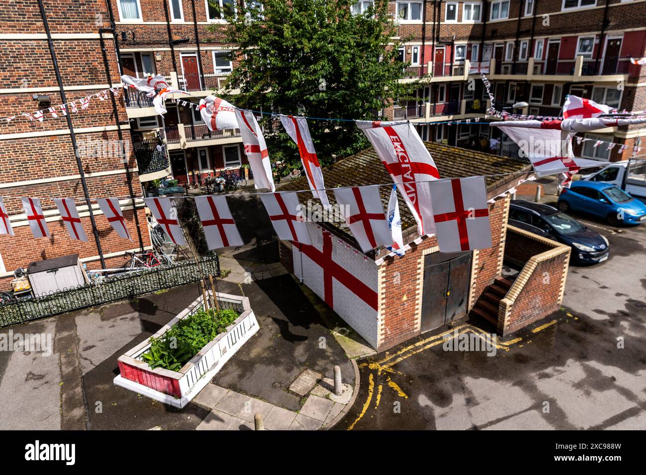 A general view of flags at the Kirby Estate, London. England will begin ...