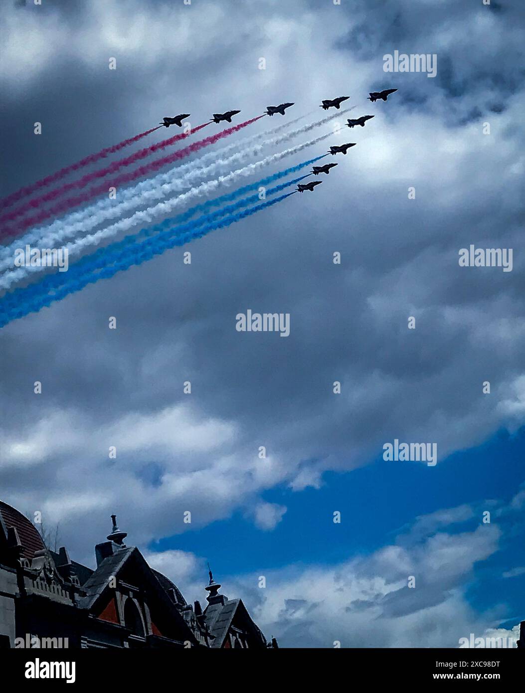 London, UK. 15th June, 2024. Red Arrows flypast during The Trooping the ...
