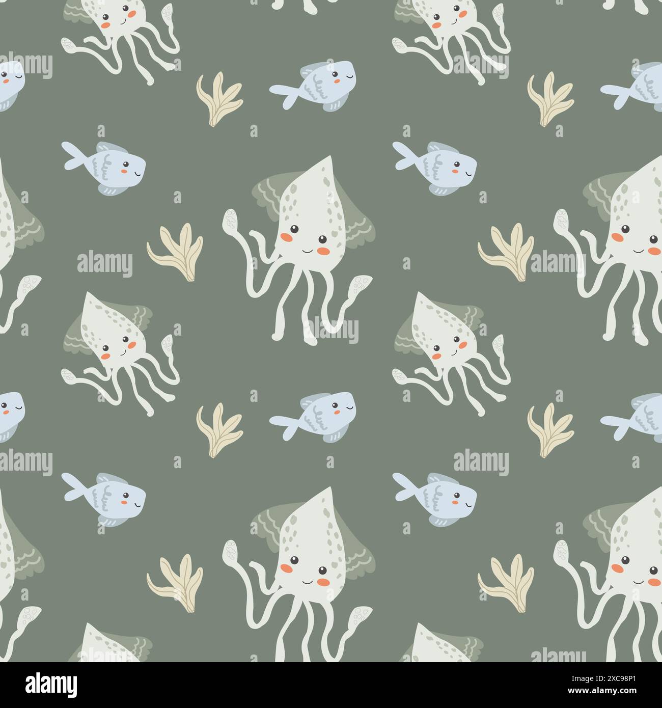 Childrens sea animals pattern, childish ocean marine life seamless ...