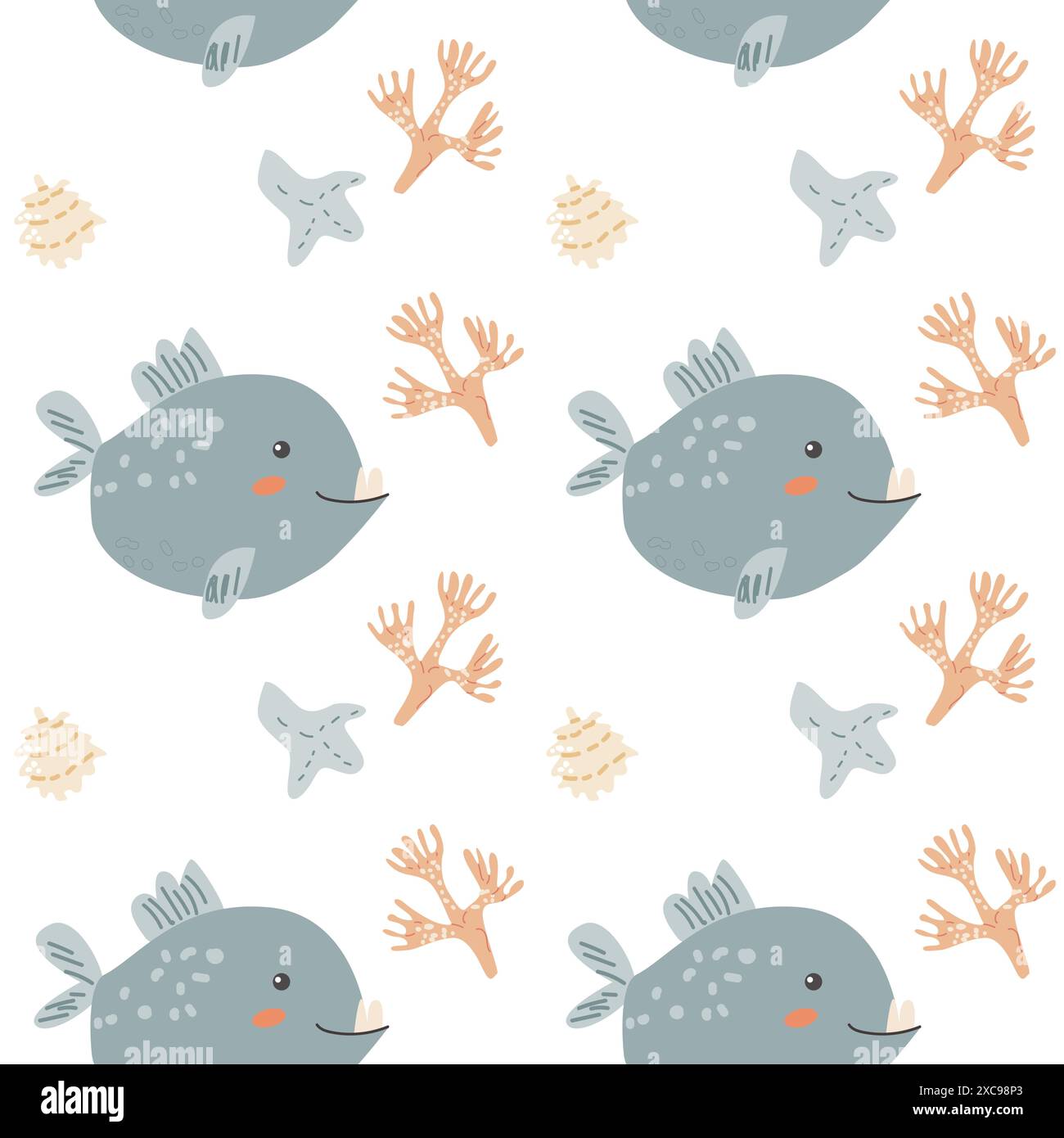 Childrens sea animals pattern, childish ocean marine life seamless ...