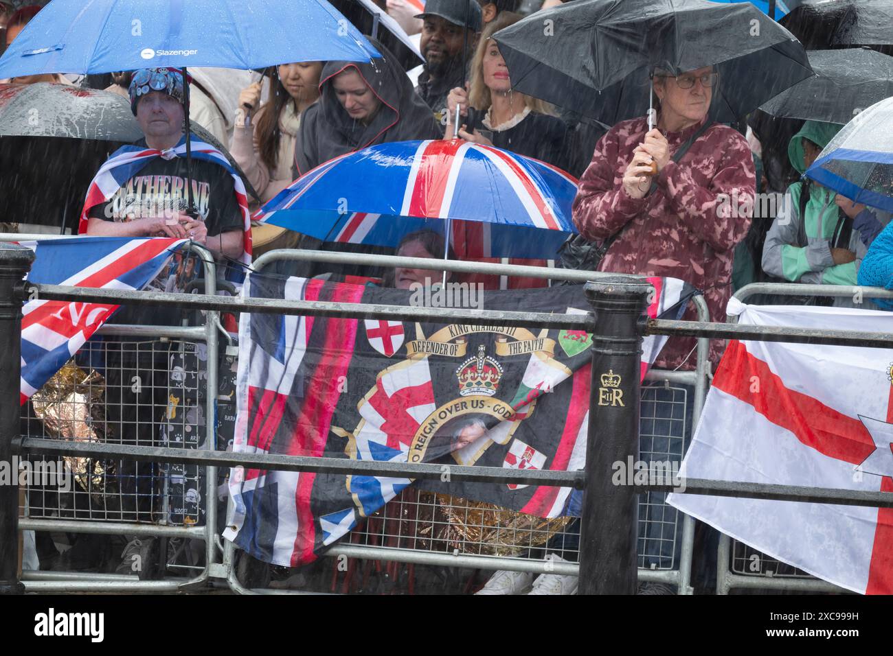 London, UK. 15th June, 2024. In a mix of torrential rain, thunder ...