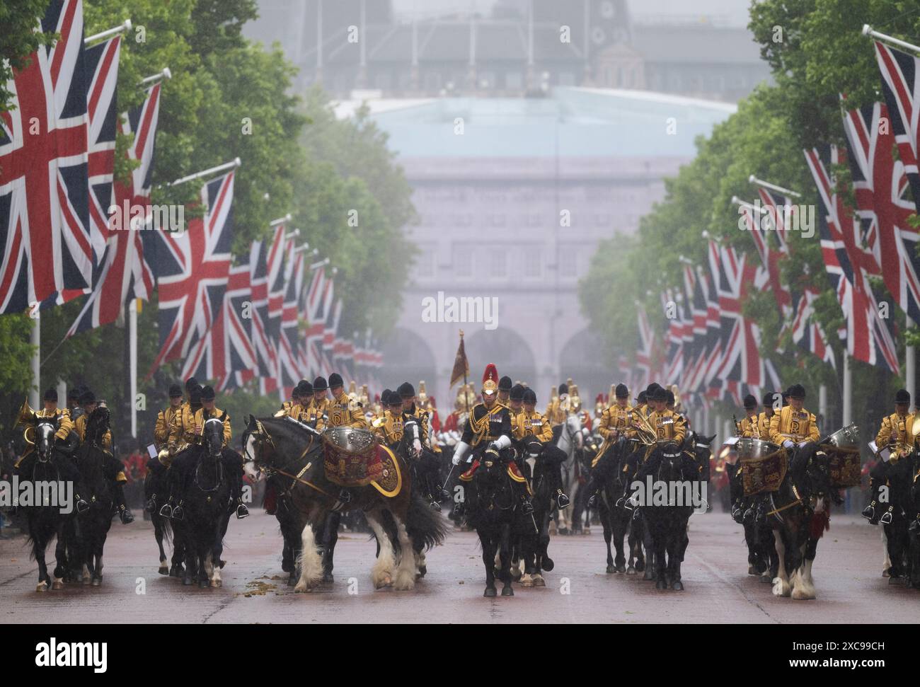London, UK. 15th June, 2024. In a mix of torrential rain, thunder ...