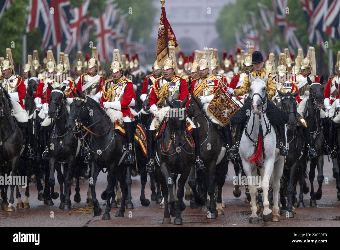 London, UK. 15th June, 2024. In a mix of torrential rain, thunder ...
