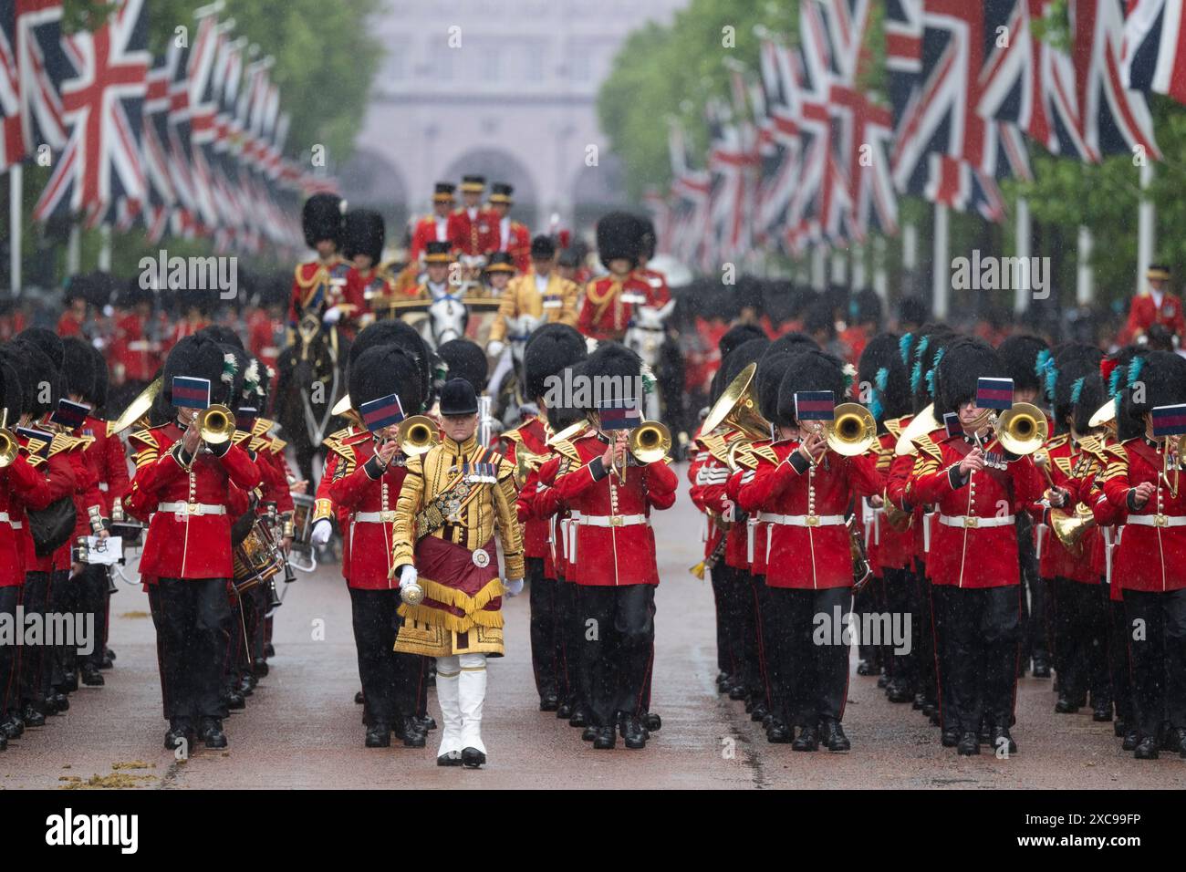 London, UK. 15th June, 2024. In a mix of torrential rain, thunder ...
