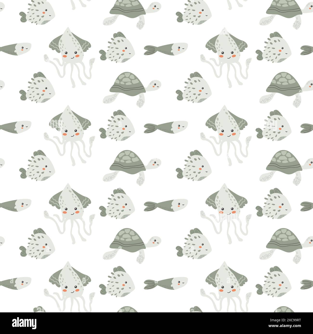 Childrens sea animals pattern, childish ocean marine life seamless ...