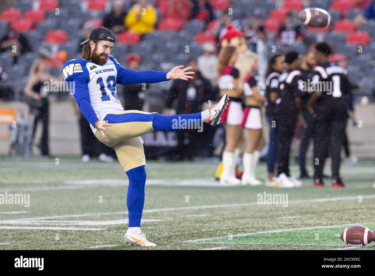 Ottawa, Canada. 13th June, 2024. Winnipeg Blue Bombers punter Jamieson ...