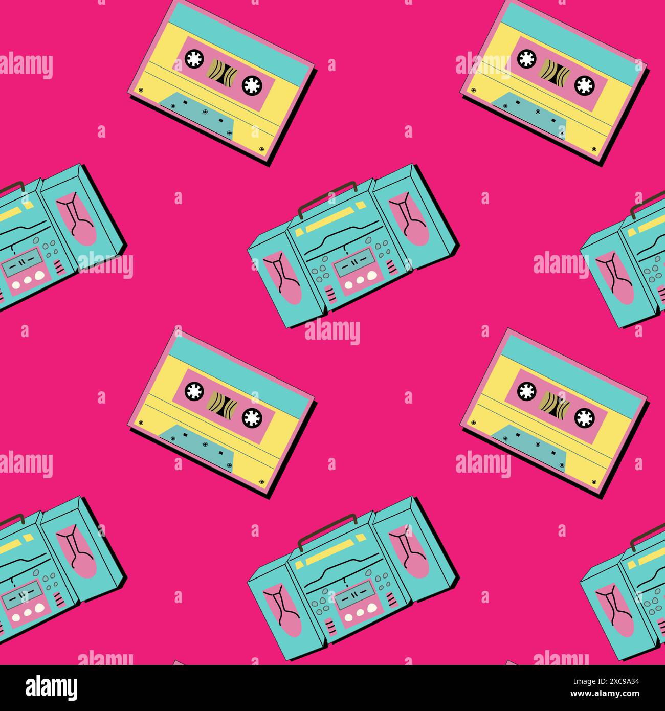 90s music background with audio equipment from 00s. Retro fashion ...