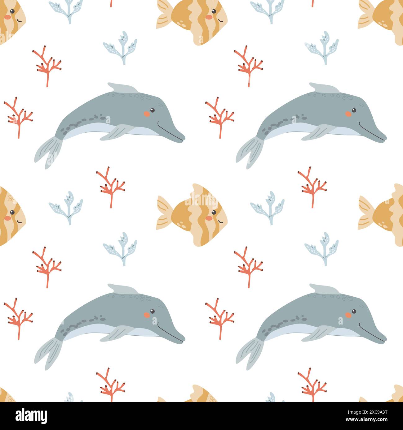 Childrens sea animals pattern, childish ocean marine life seamless ...