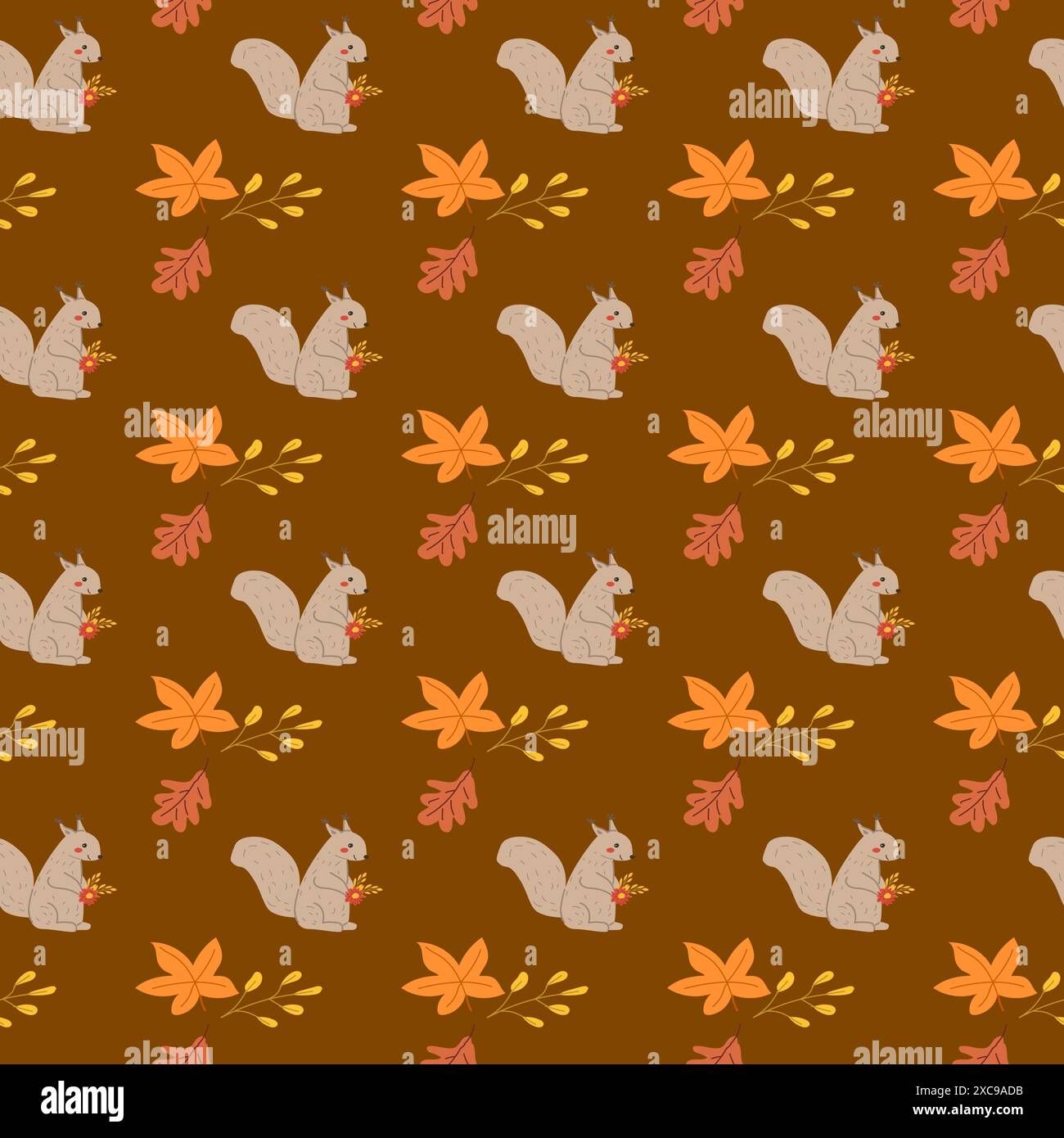Fall thanksgiving pattern with autumn leaves and plants, animals. Cute ...