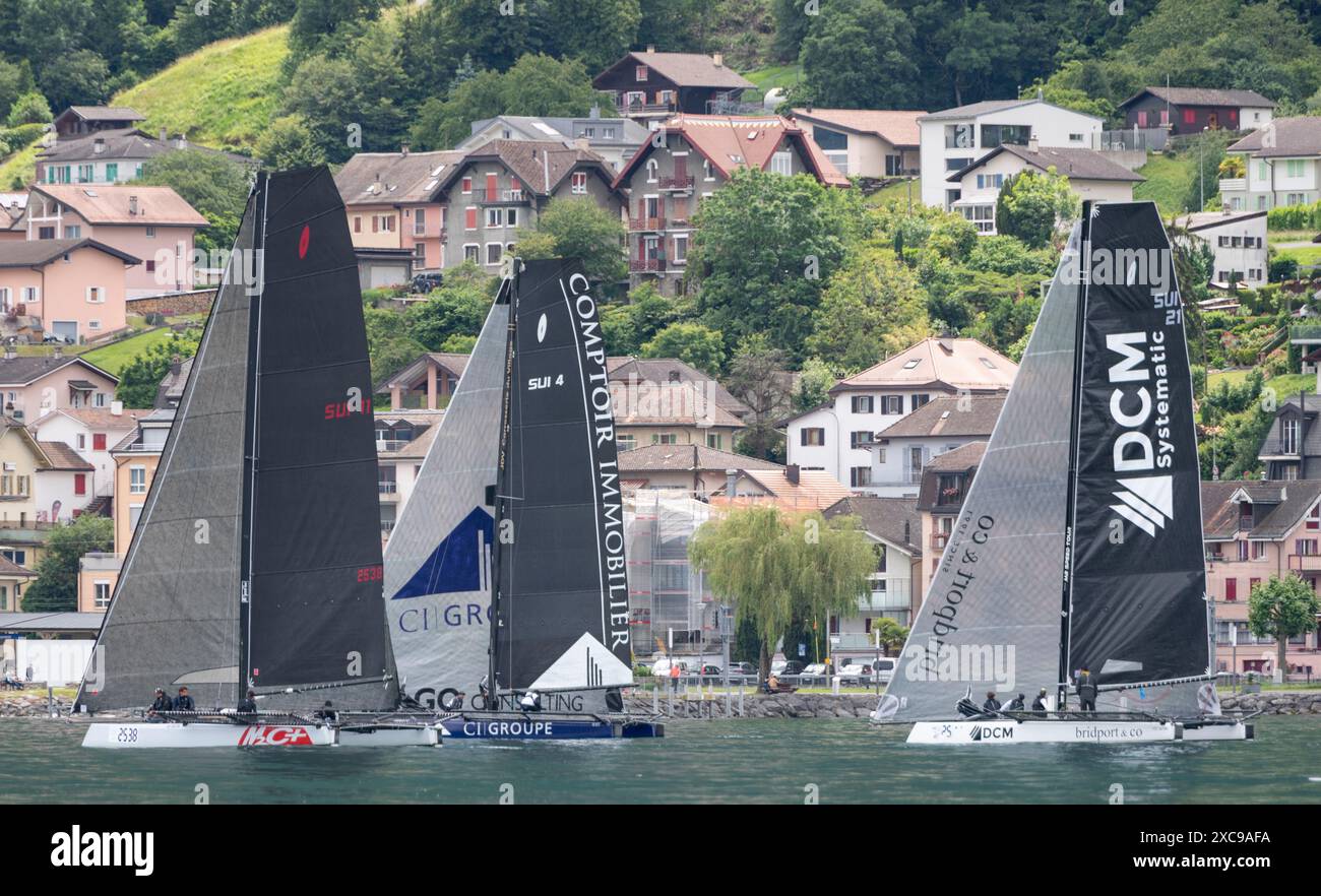 Geneva Switzerland, 15th June 2024. competitors arrive at mid race at ...