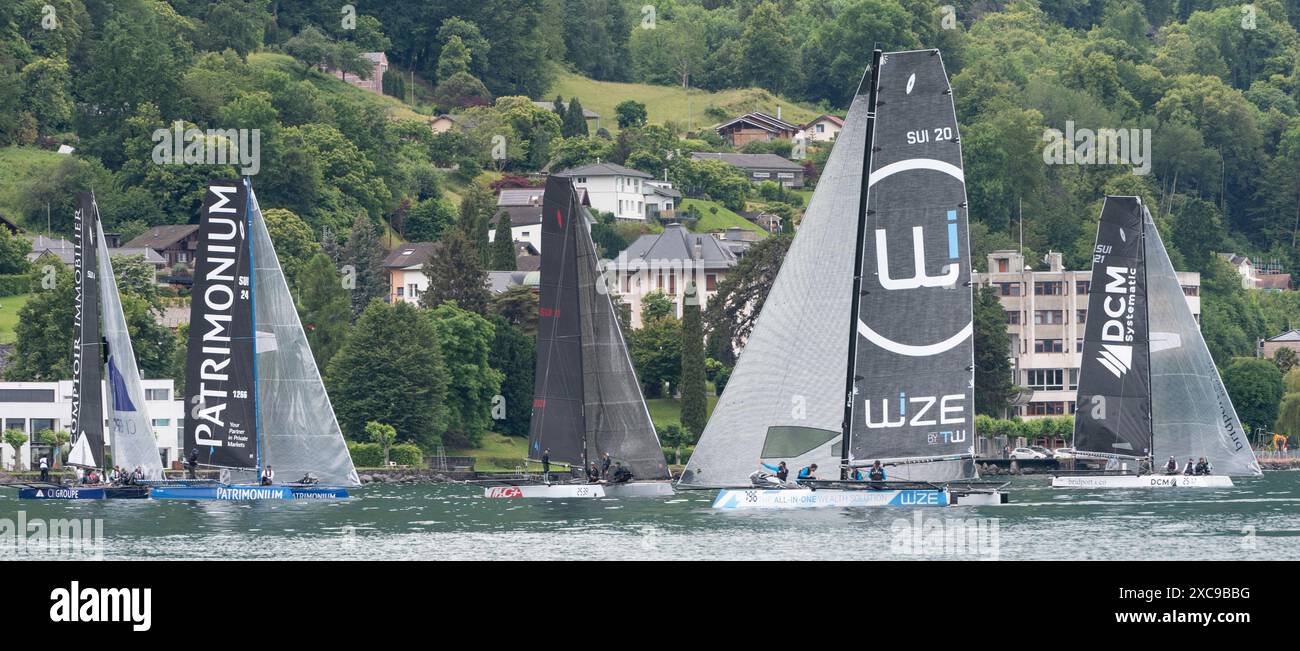 Geneva Switzerland, 15th June 2024. competitors arrive at mid race at ...
