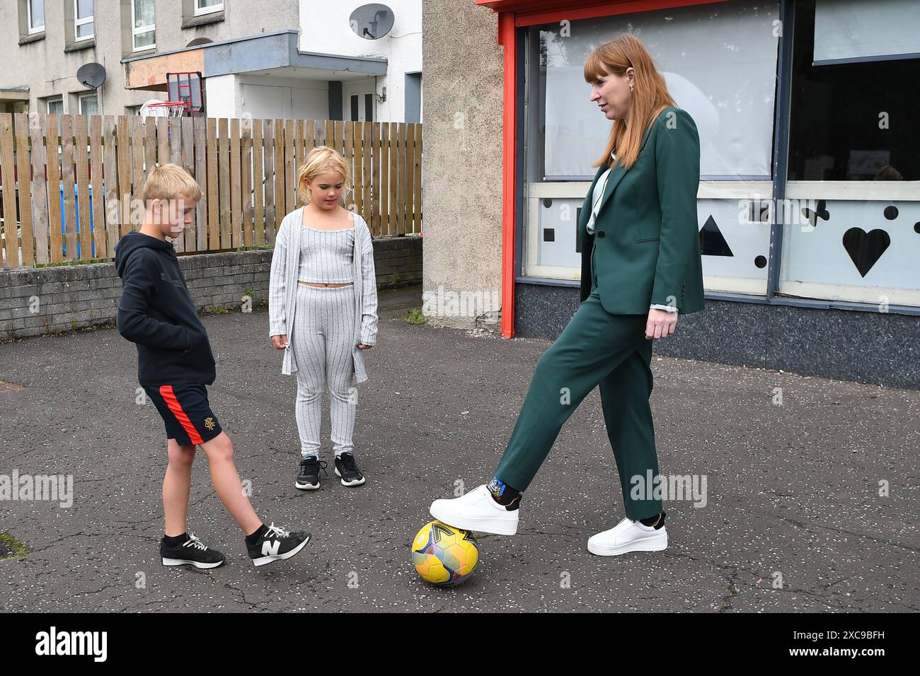 Deputy Labour leader Angela Rayner playing football with children at ...