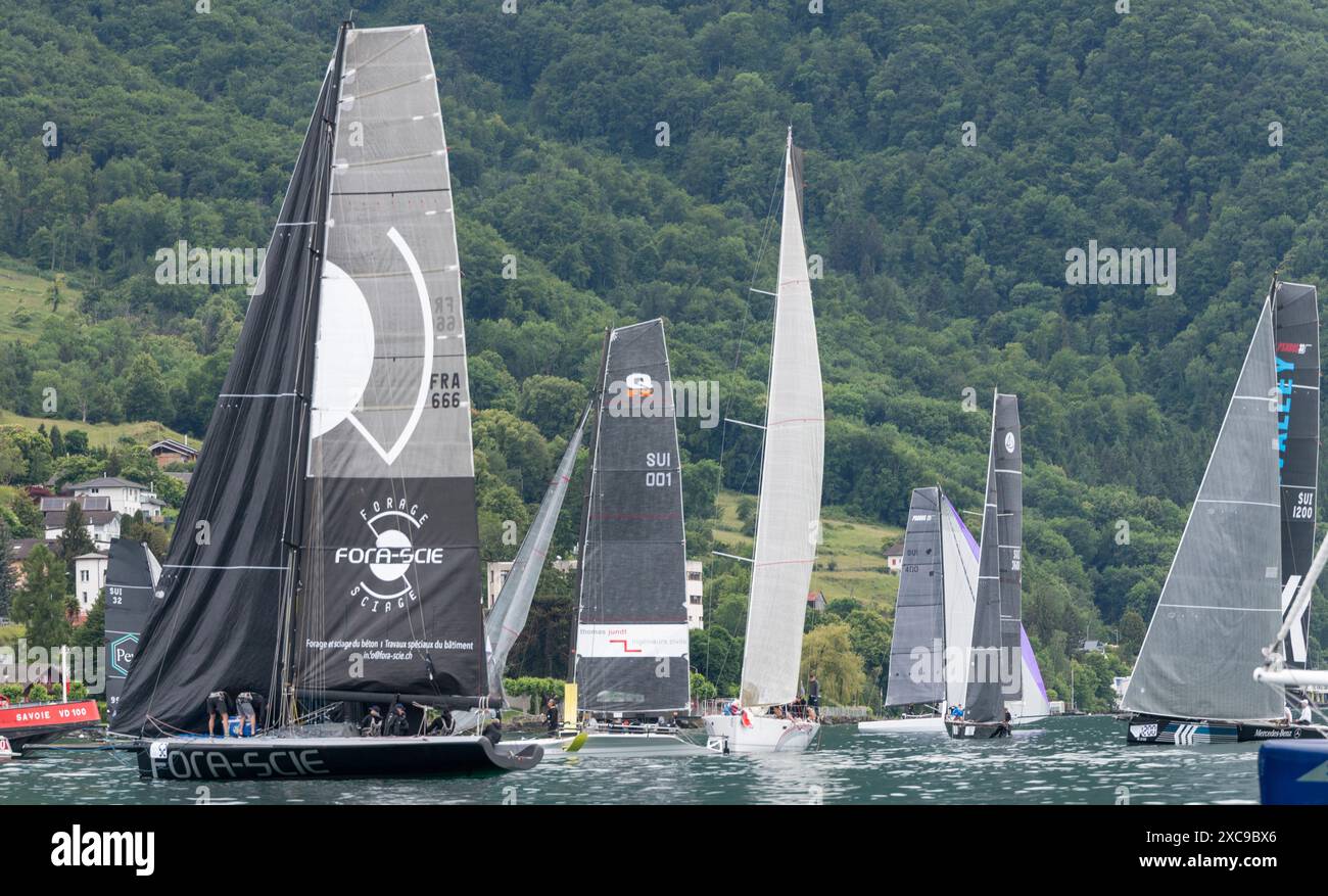 Geneva Switzerland, 15th June 2024. competitors arrive at mid race at ...