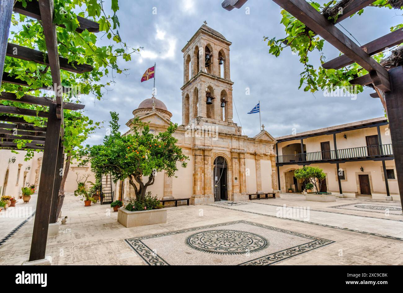 Church and courtyard at Gonia Monastery, 17th century, Venetian style ...
