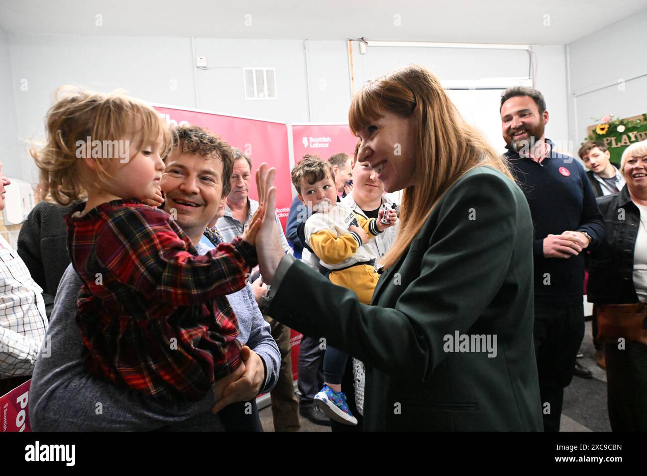 Scottish Labour leader Anas Sarwar talking to a child at Broxburn Family and Community ...