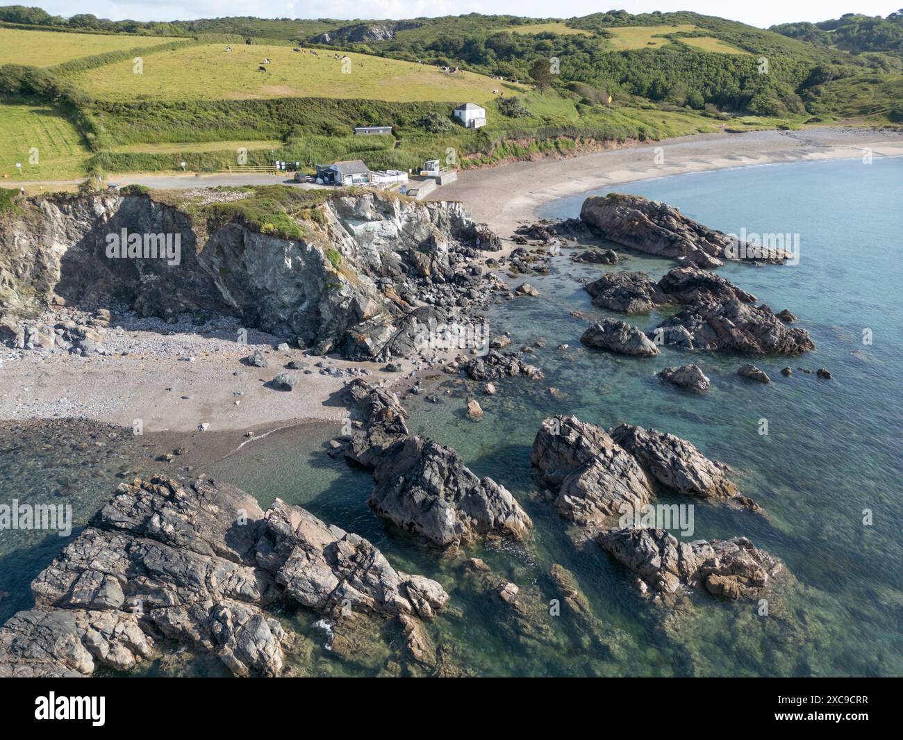 An aerial view of Kennack Sands, a popular coastal destination in ...