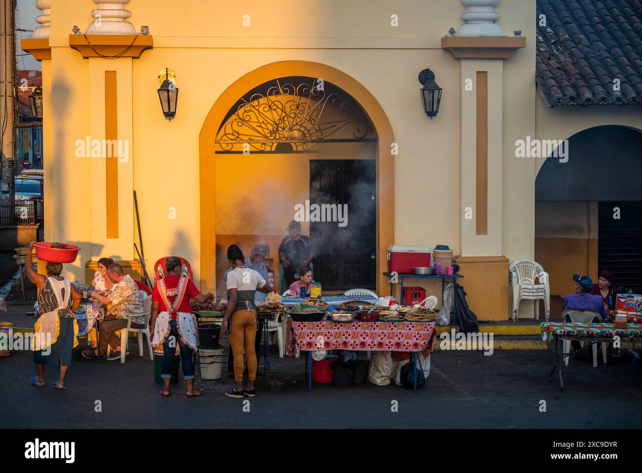 Street food in front of the Central Market, Leon, Nicaragua Stock Photo ...