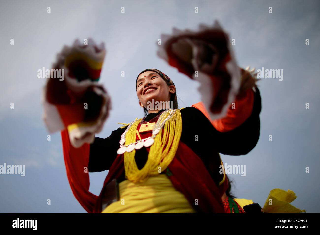 Kathmandu, Nepal. 15th June, 2024. A woman smiles as she performs Bhume ...
