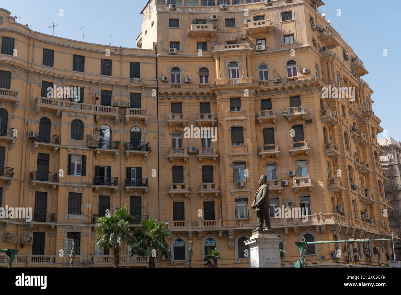 Cairo, Egypt. June 14th 2024 Egyptian landmark statue of Talaat Harb, a historic street in ...