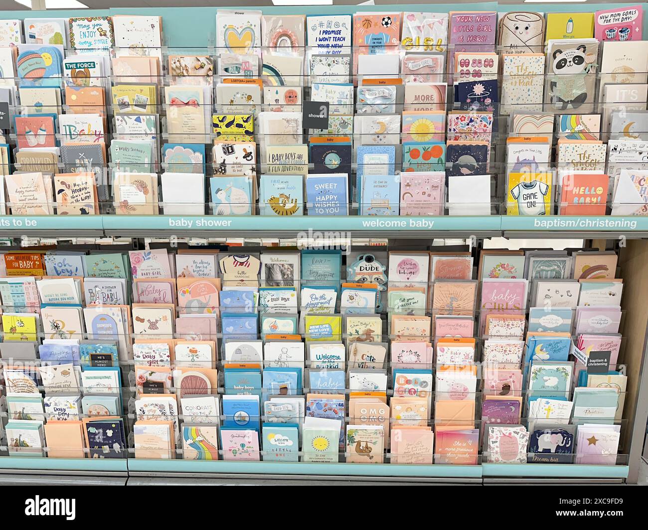 Colorful birthday, new born, greeting card aisle in Target retail store ...