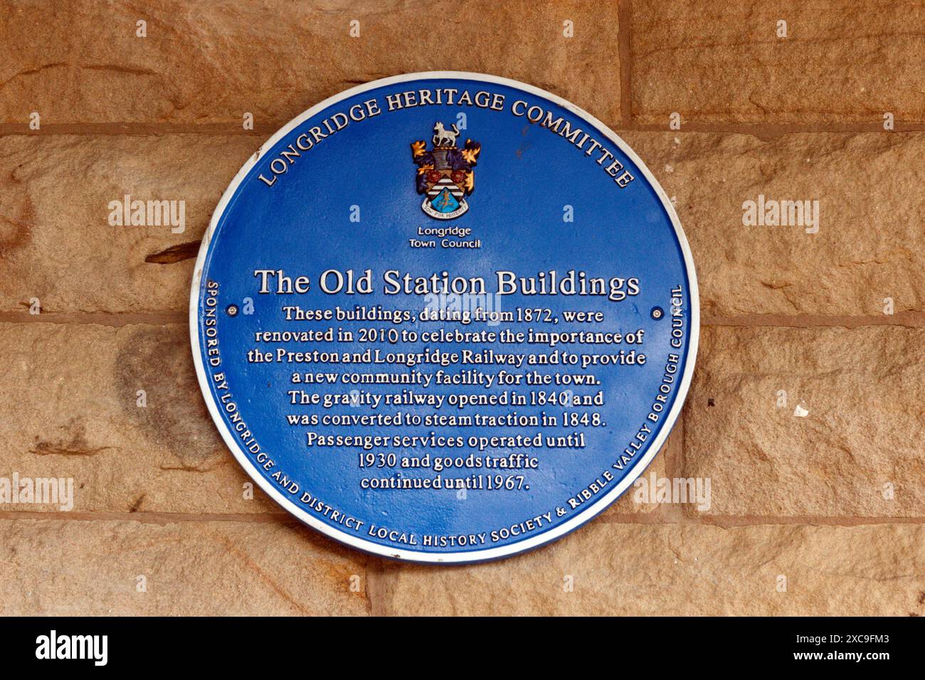 Longridge Railway Station blue plaque. Berry Lane, Longridge Stock ...