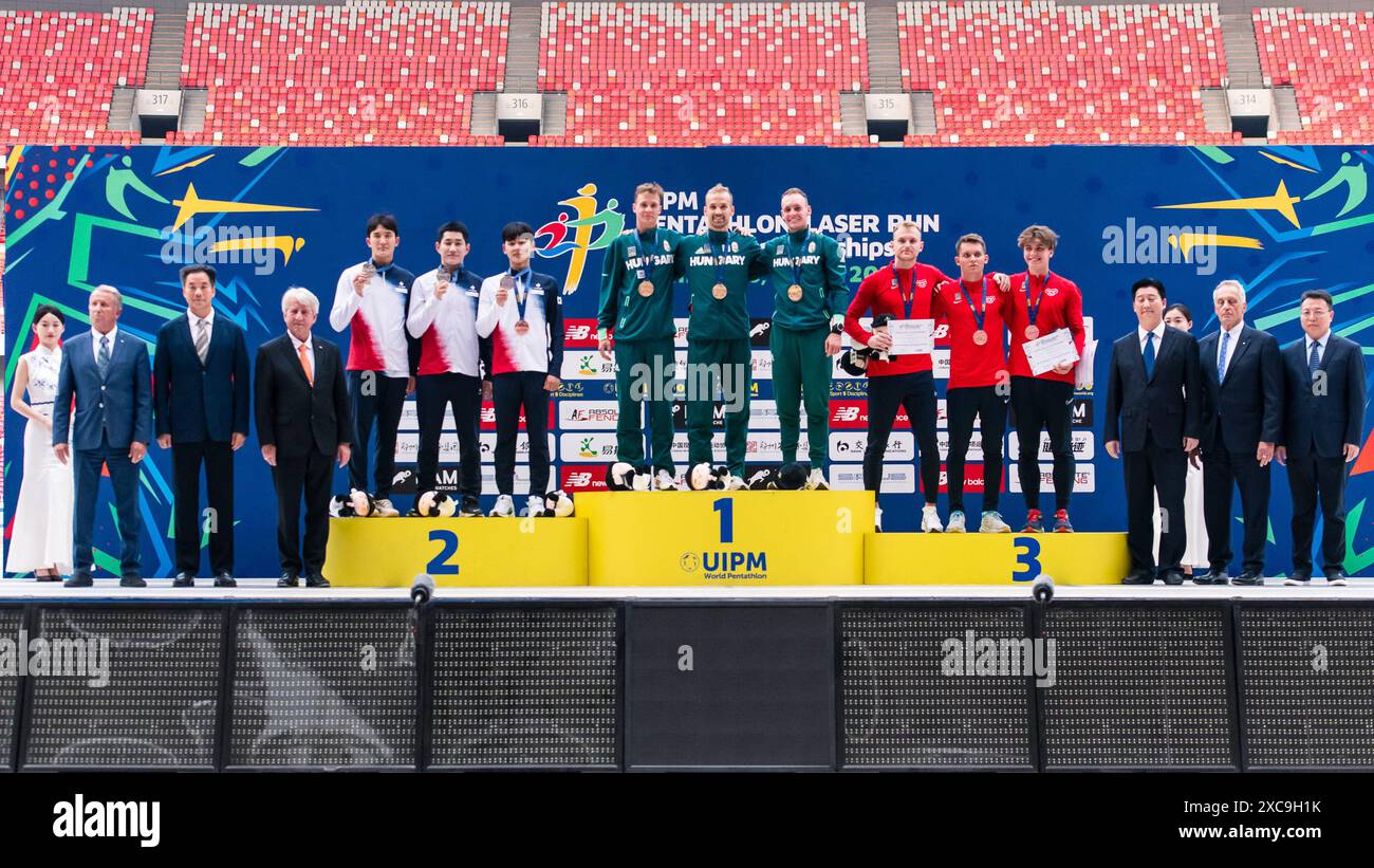 Czech modern pentathletes Martin Vlach, Matej Lukes, Marek Grycz (in ...
