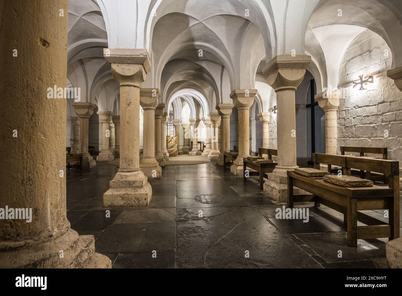 The crypt at Worcester cathedral was built in 1084.It has clusters of ...
