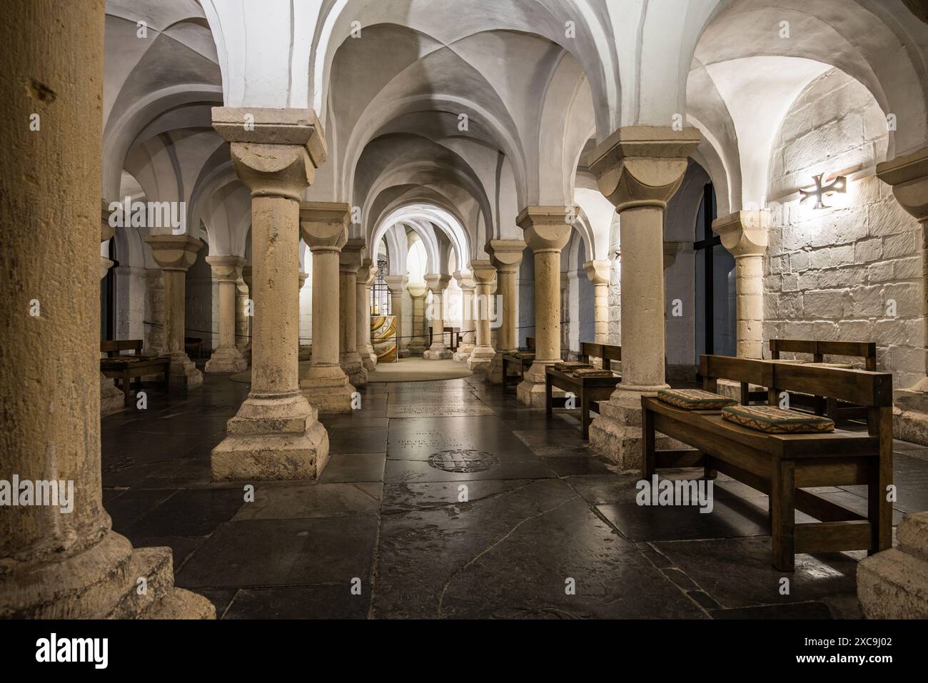 The crypt at Worcester cathedral was built in 1084.It has clusters of ...